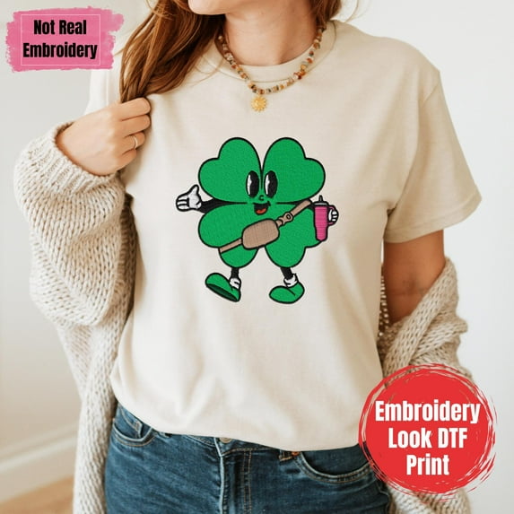 Embroidery-Look DTF Printed Shamrocks Shirt, Not Real Embroidery, St ...