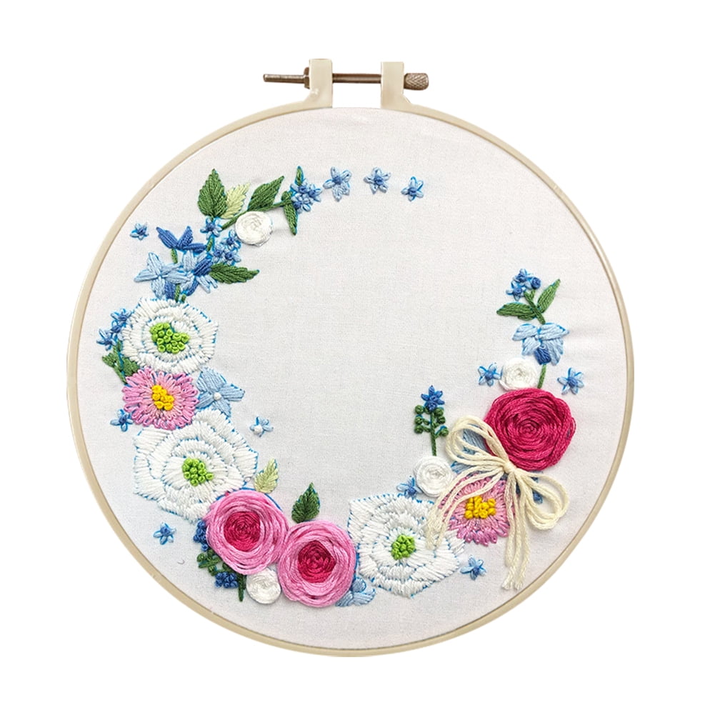 Embroidery Material Set for Beginner DIY Embroidery Cloth with Flower ...
