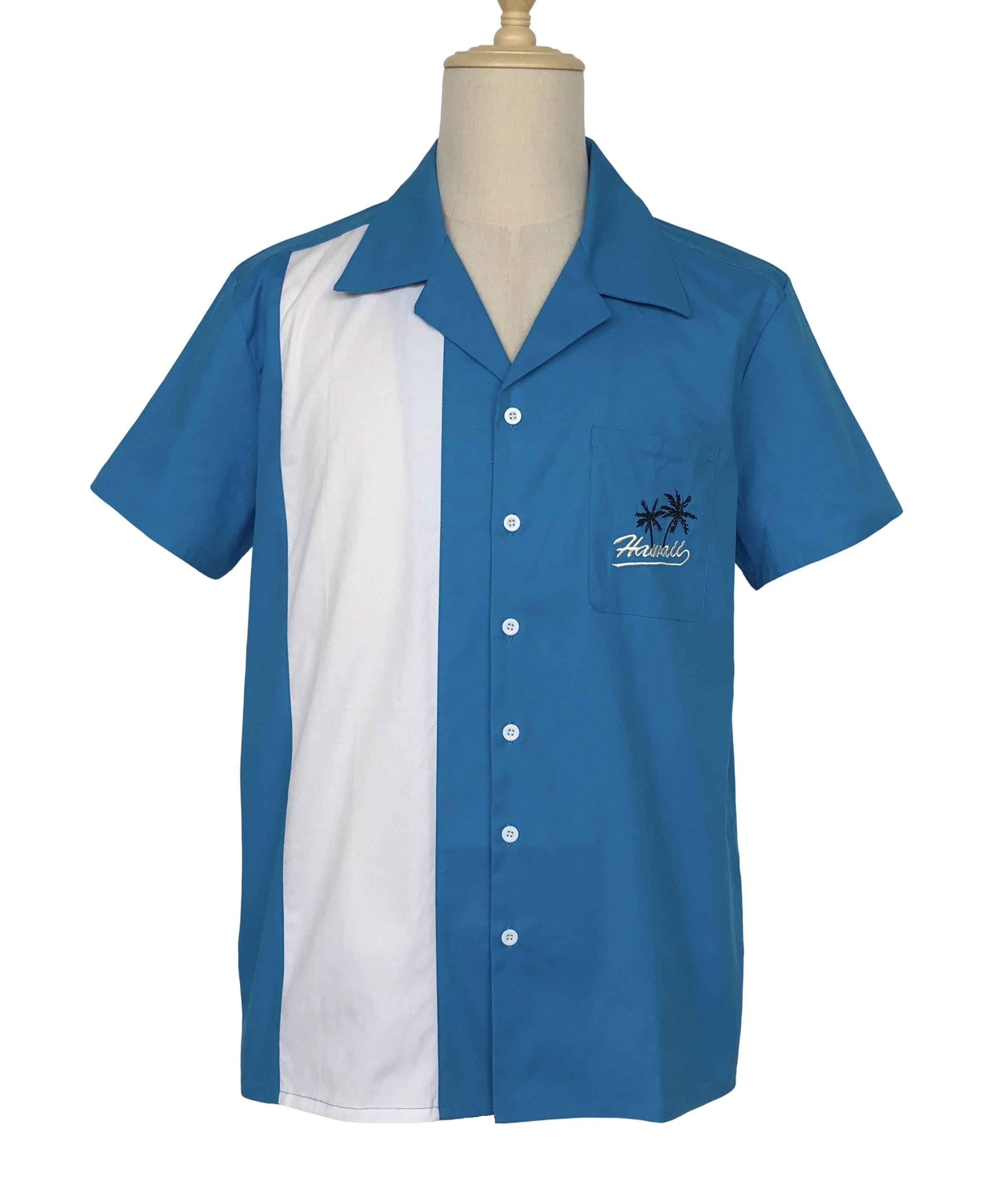 Embroidery Men Shirt Two-tone Color Bowling Shirts - Walmart.com