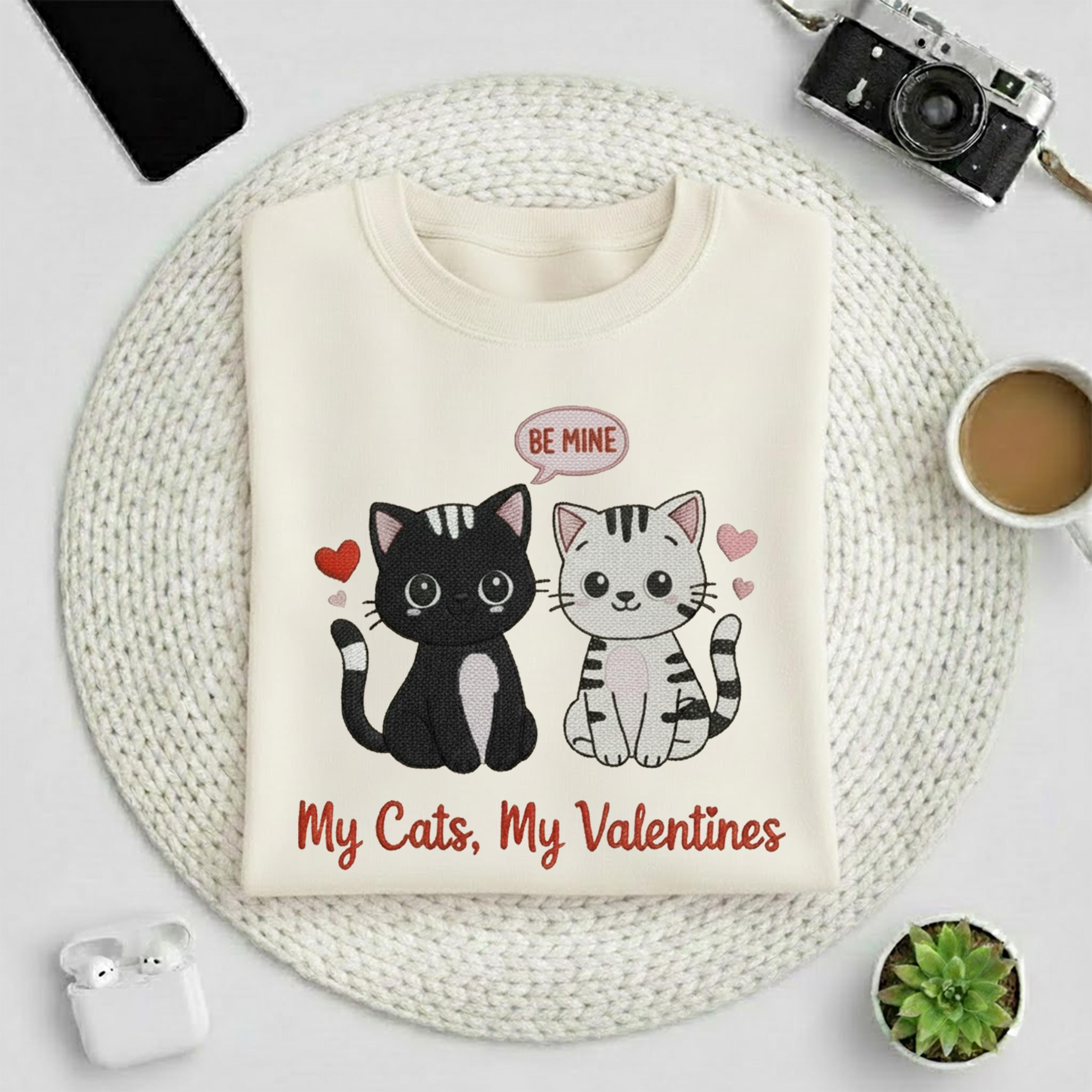 Embroidery My Cats My Valentines Sweatshirt, Cute Cat Valentine ...