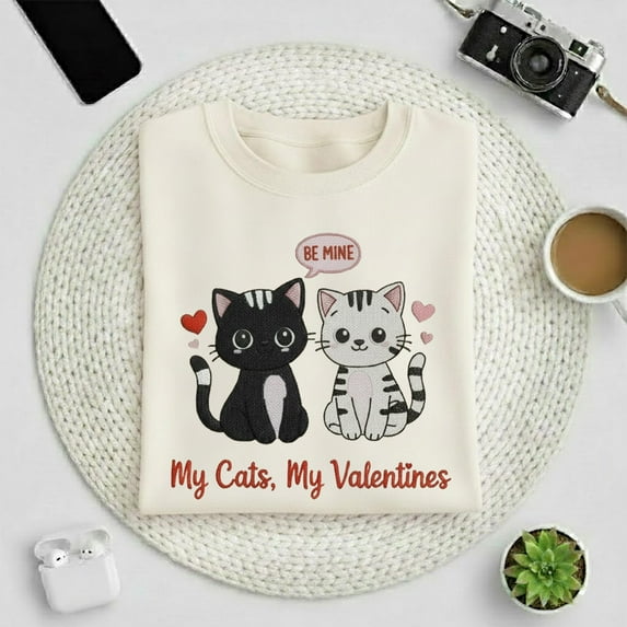 Embroidery My Cats My Valentines Sweatshirt, Cute Cat Valentine ...