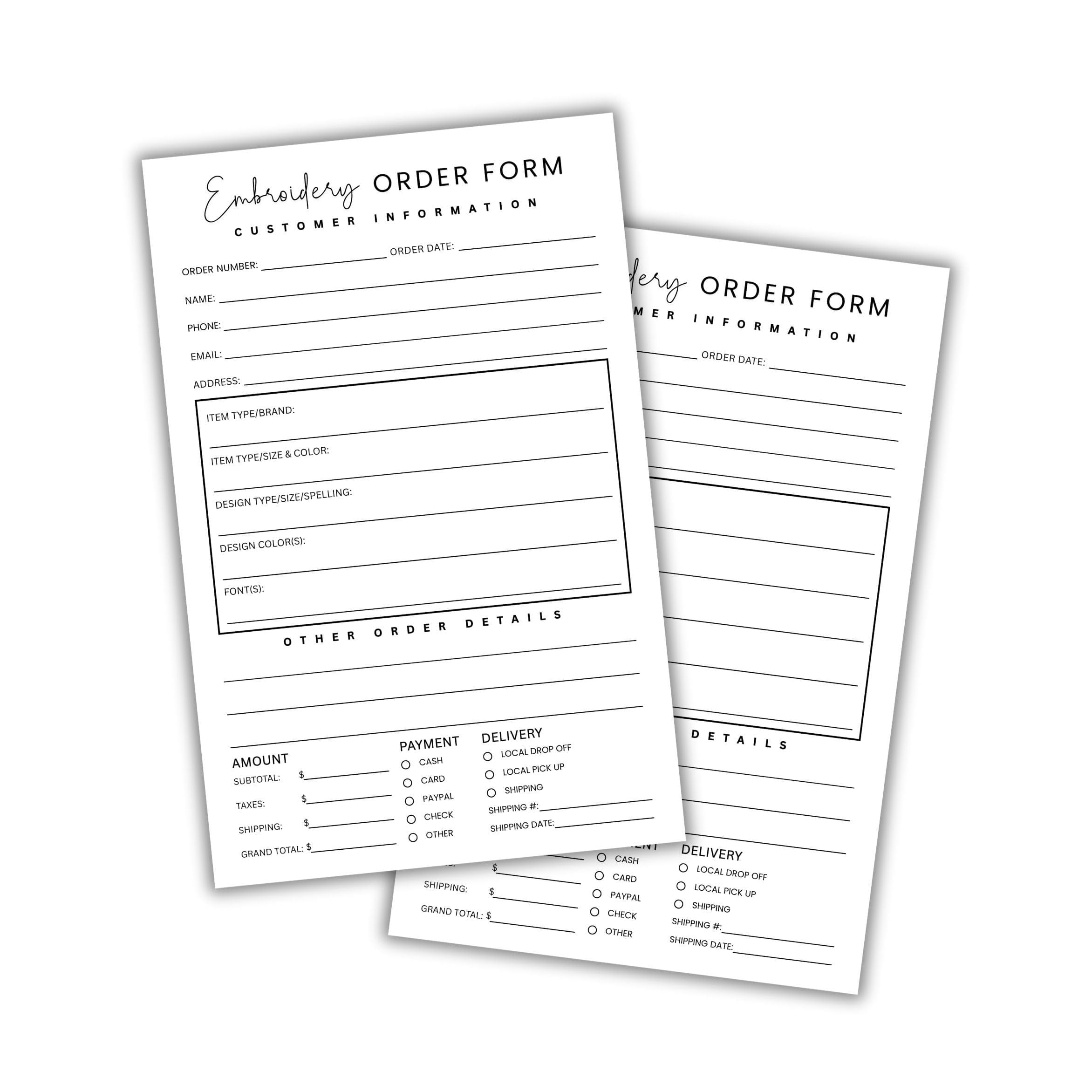 Embroidery Order Form 50 pk 8.5x5.5 for Custom Orders Craft Fair ...