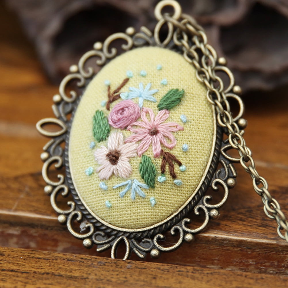 Embroidery Pendant Kit for Beginners,Embroidered Pendant Necklace with ...