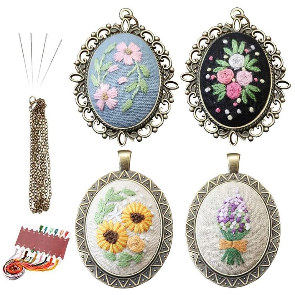 Embroidery Pendant Kit Embroidered Pendant Necklace With Needle Thread ...