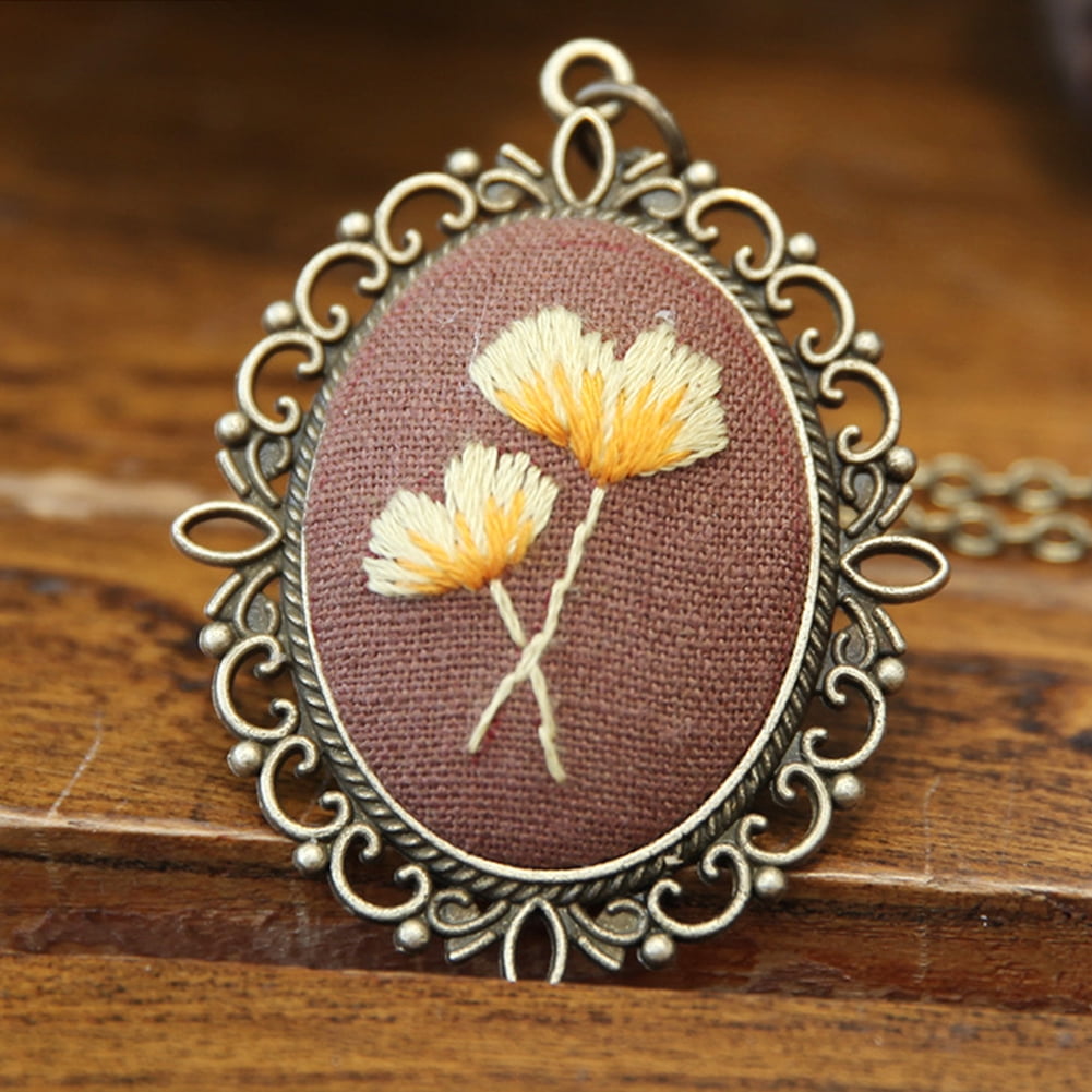 Embroidery Pendant Kit Embroidered Pendant Necklace With Needle Thread ...