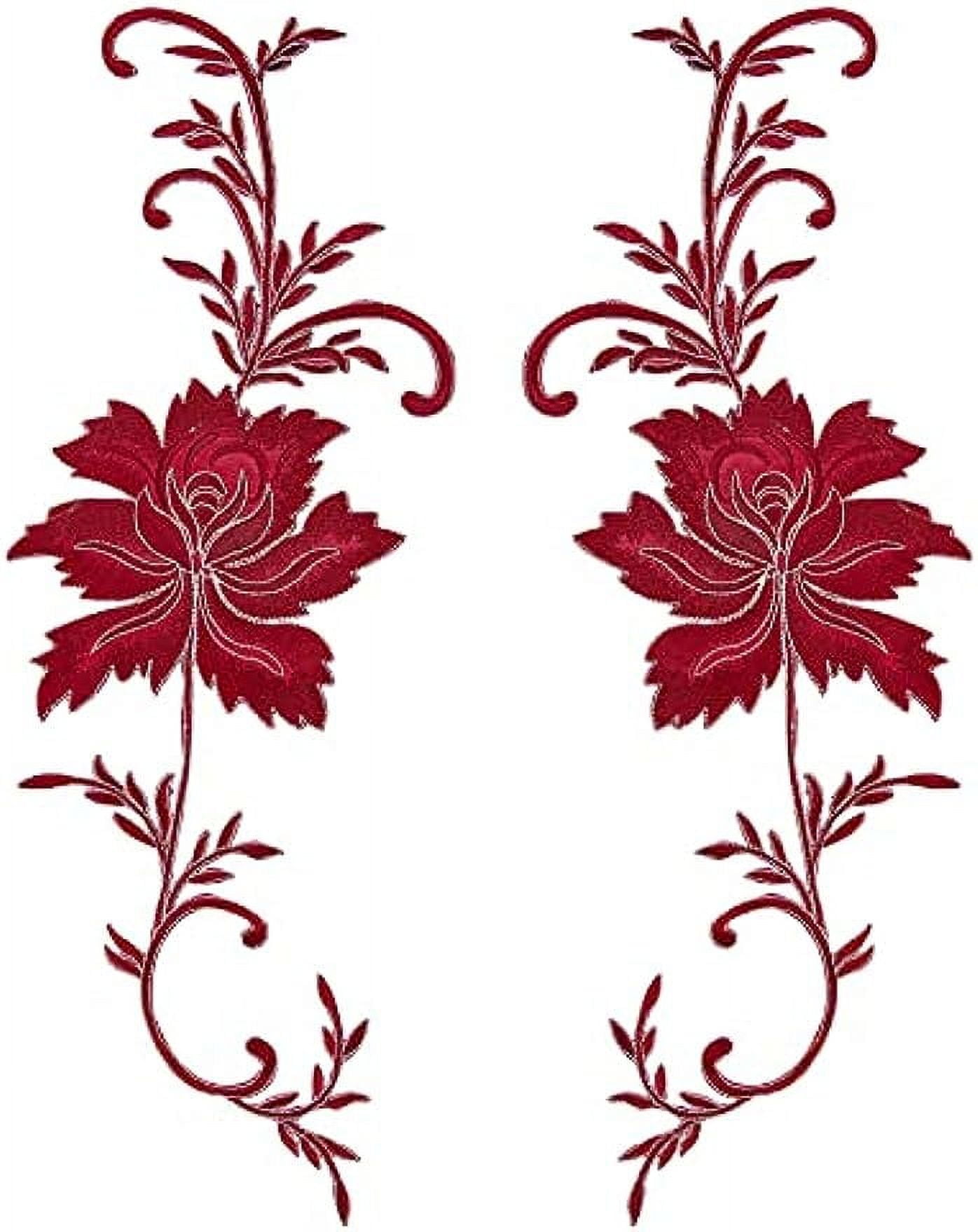 Embroidery Peony Flowers Patches 18 1x6 1 Inch Firebrick Color Peony
