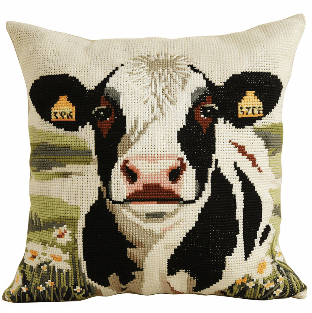 Embroidery Pillow Cases Animal Cow Stitch Pillows Stamped Embroidery Kit Needlepoint Kits ...