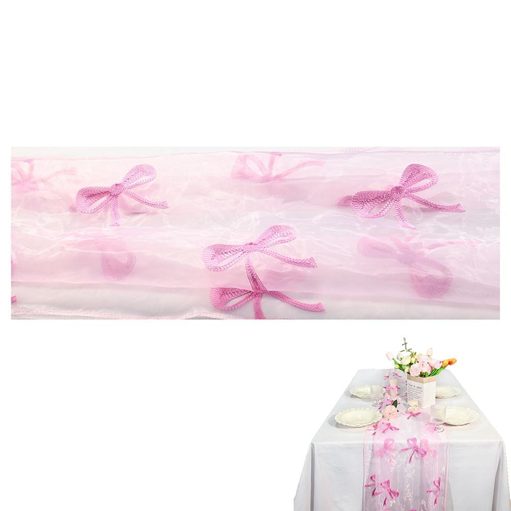 Embroidery Pink Bow Tulle Table Runner Coquette Pink Cheesecloth Table ...
