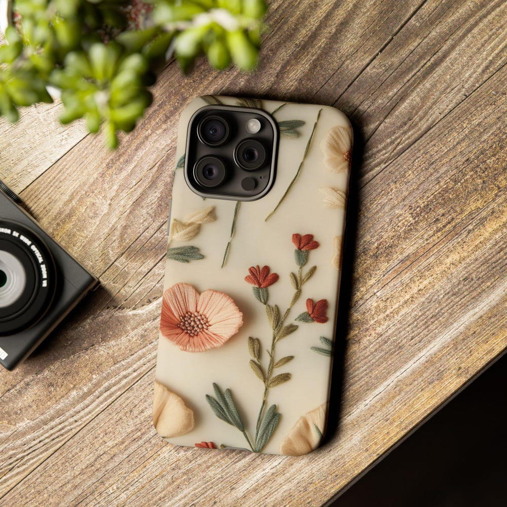 Embroidery Print Cottagecore Vintage Phone Case for iPhone 11-17 Pro ...