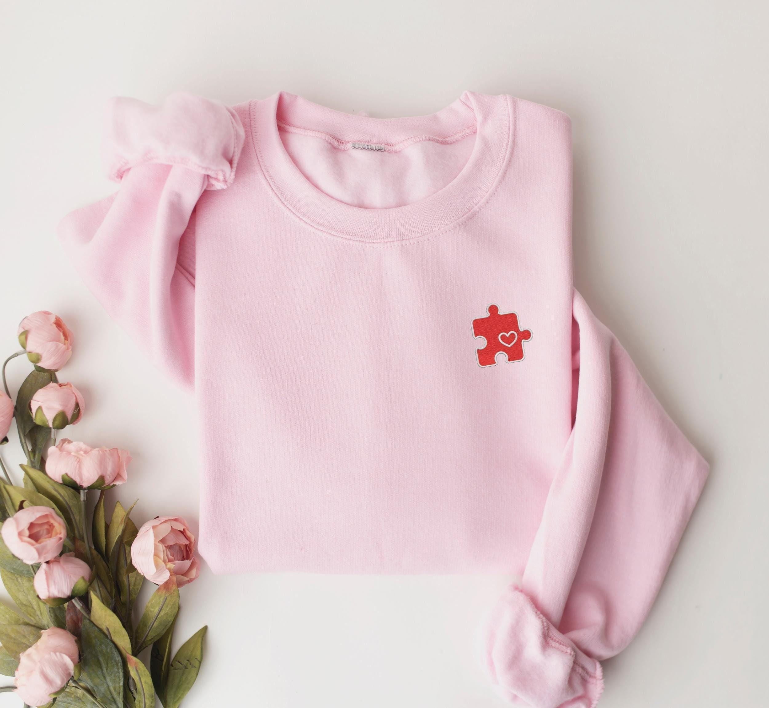 Embroidery Puzzle Heart Sweater, Pocket Size Design Embroidered Sweater ...