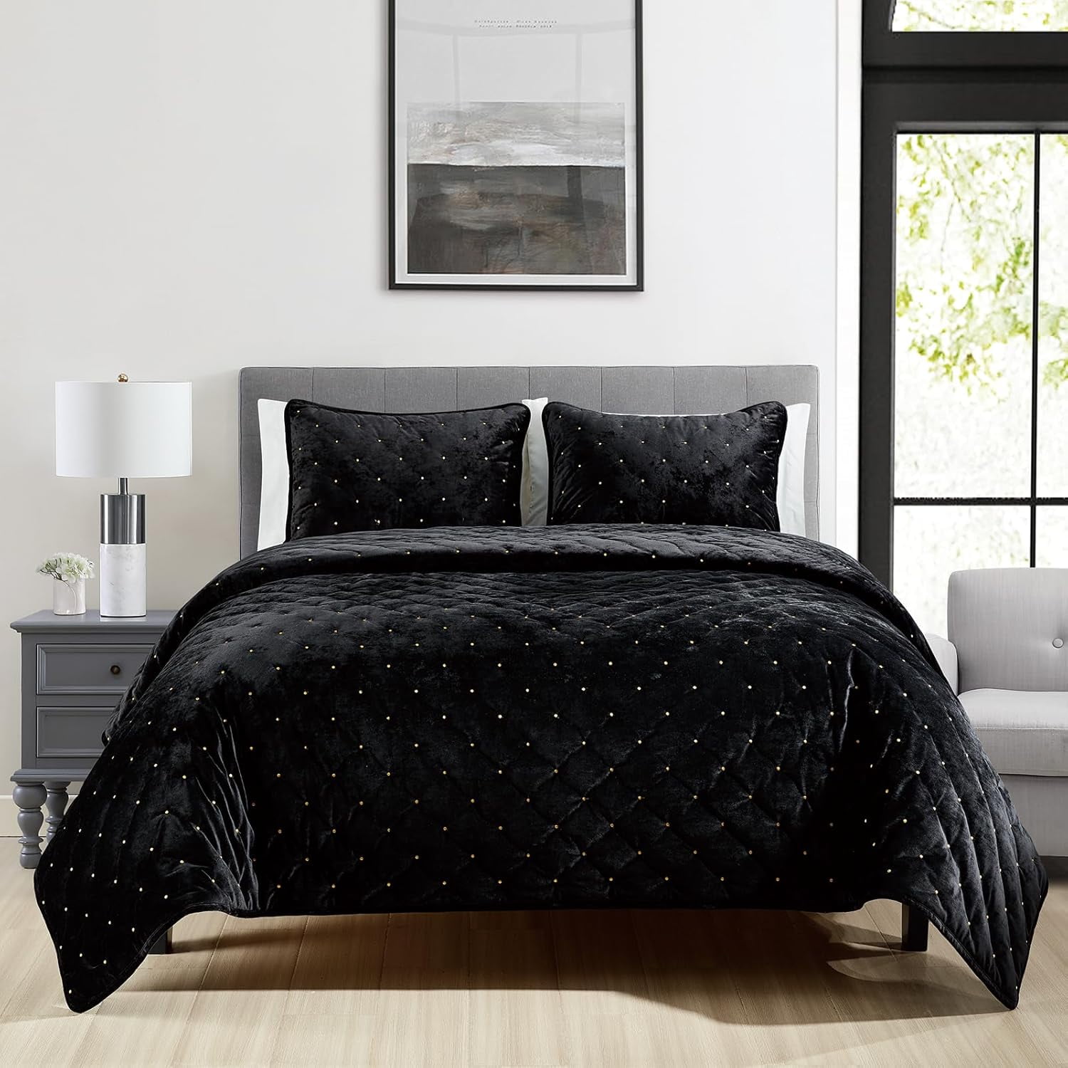 Embroidery Quilt Set with Metallic Gold Thread, Distressed Velvet Face ...