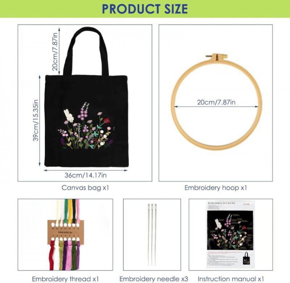 Embroidery Set Adult Beginners with Floral Pattern Canvas Bag ...