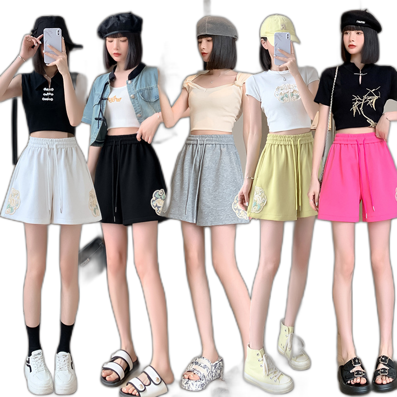 Embroidery Sports Shorts Womens Summer Thin Exterior Wearing Tight High Waist Loose Thin A