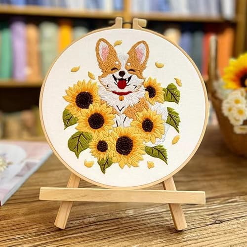 Embroidery Starter Kits Corgi & Sunflowers with Pattern and ...