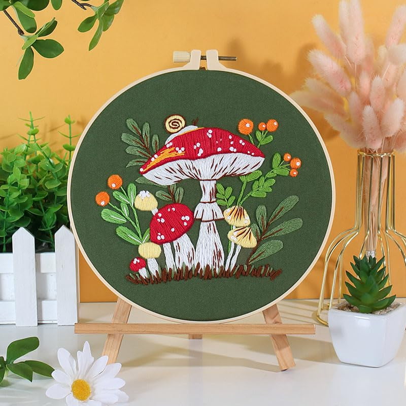 Embroidery Starter Kits with Mushrooms Pattern and Instructions ...