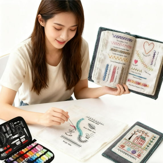 Embroidery Stitch Book Kit 2pcs with Portable Design, Includes Two ...