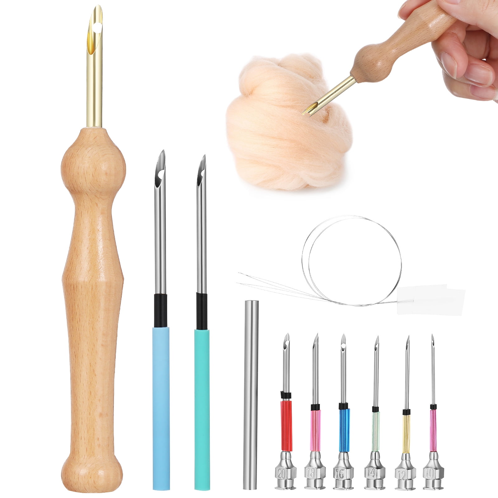 OFFIGAM Beginner Embroidery Kit Punch Needle Set Beech Wood Copper ...