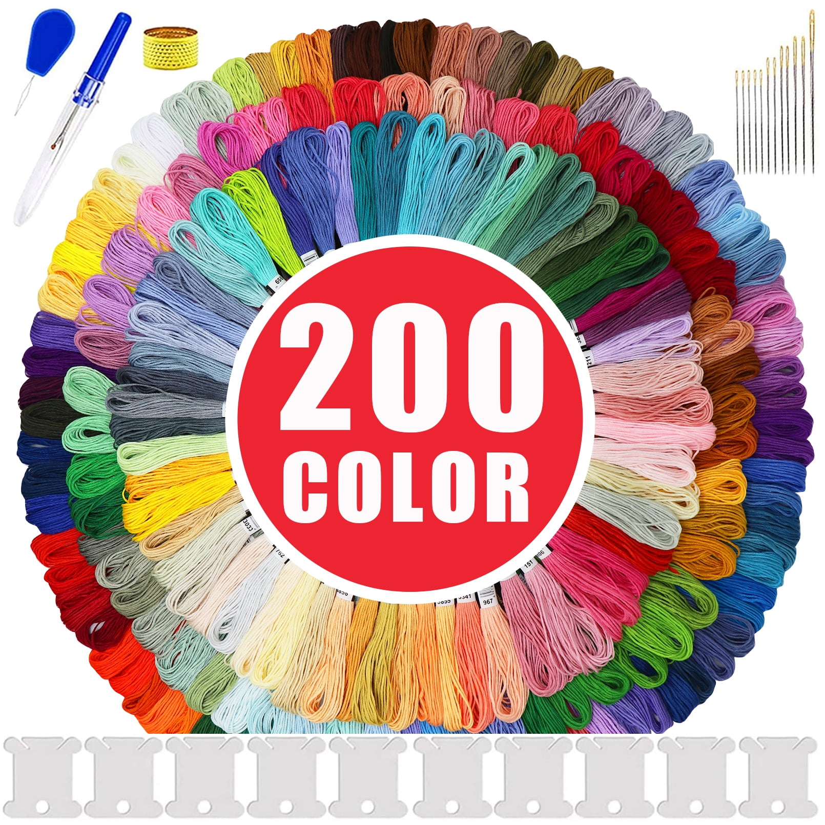High-Quality 200PCS Embroidery Thread Floss Kit, Silky Polyester String ...