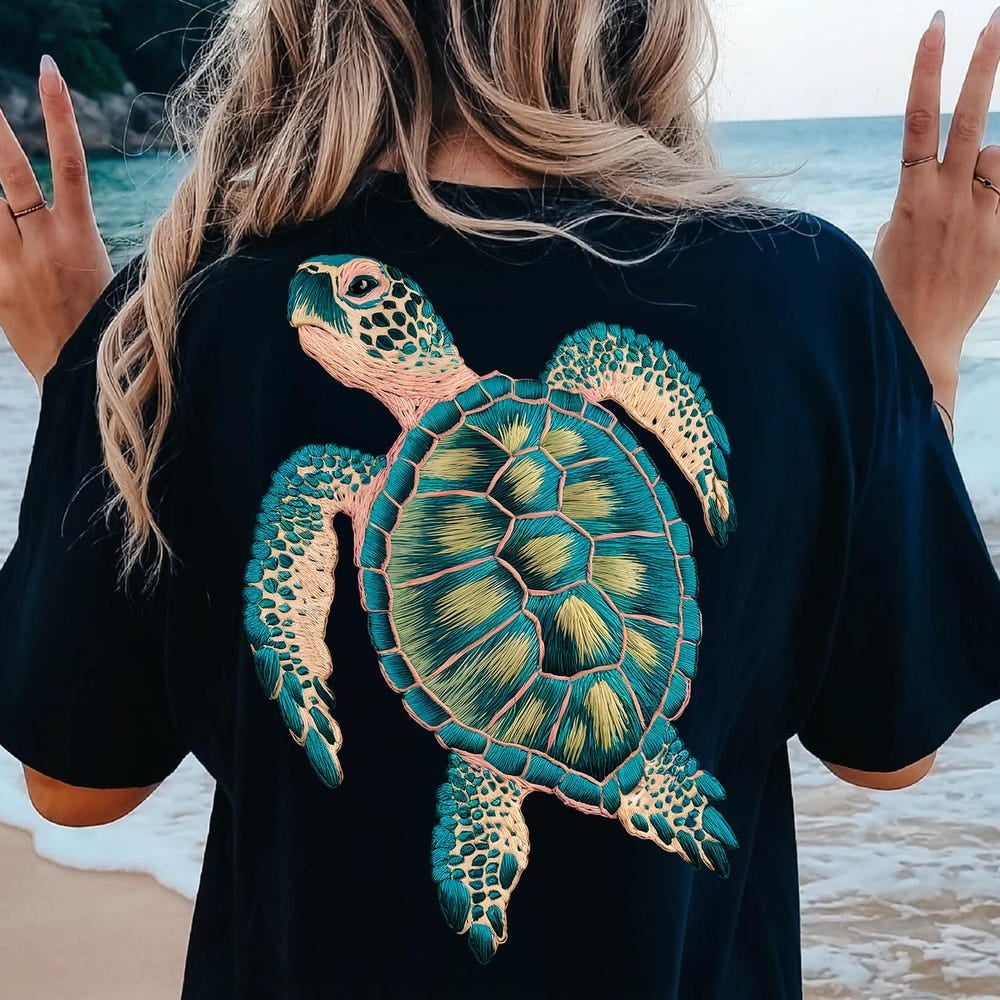 Embroidery Turtle Design Shirt, Sea Turtle Shirt, Beach Vibes Shirt ...