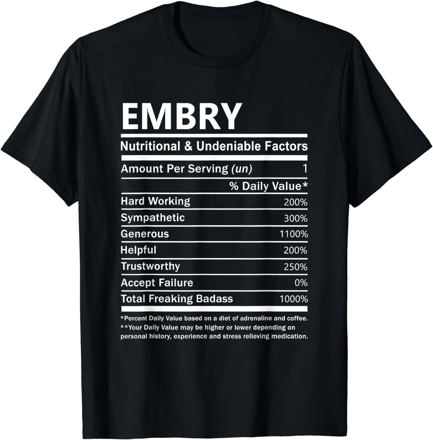 Embry Name - Nutritional Factors Embry T-Shirt - Walmart.com