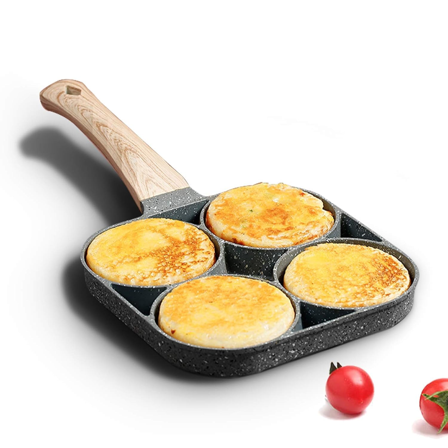 Emcrovi Non Stick Round Shape Egg Frying Pan with 4 Blocks Aluminium ...