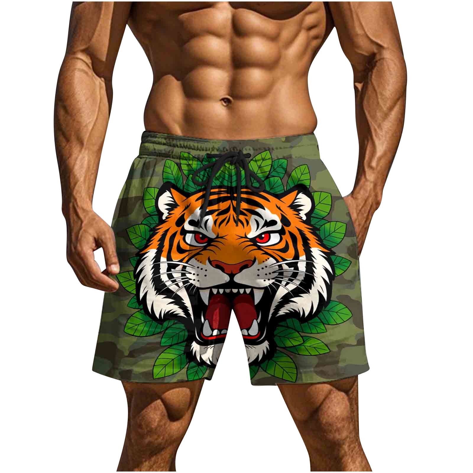Emdiqzs Men's Swim Shorts – Breathable Quick‑Dry Swimwear with Tiger ...
