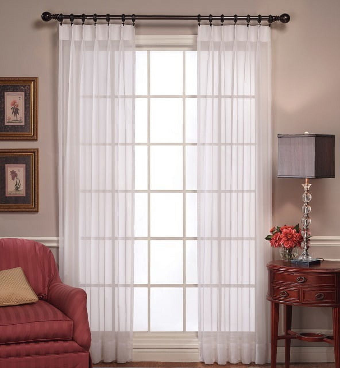 Emelia Sheer White Pinch-Pleated Living Room Curtains, Drapery Pair ...