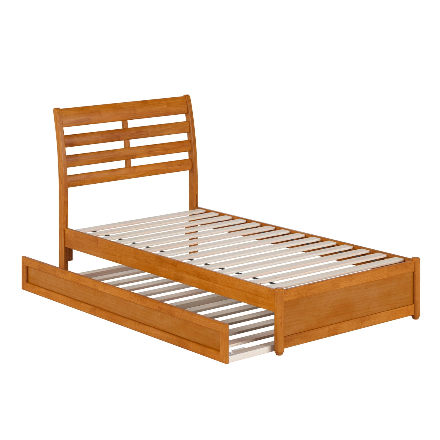 Emelie Twin Platform Bed with Panel Footboard & Twin Trundle in Light ...