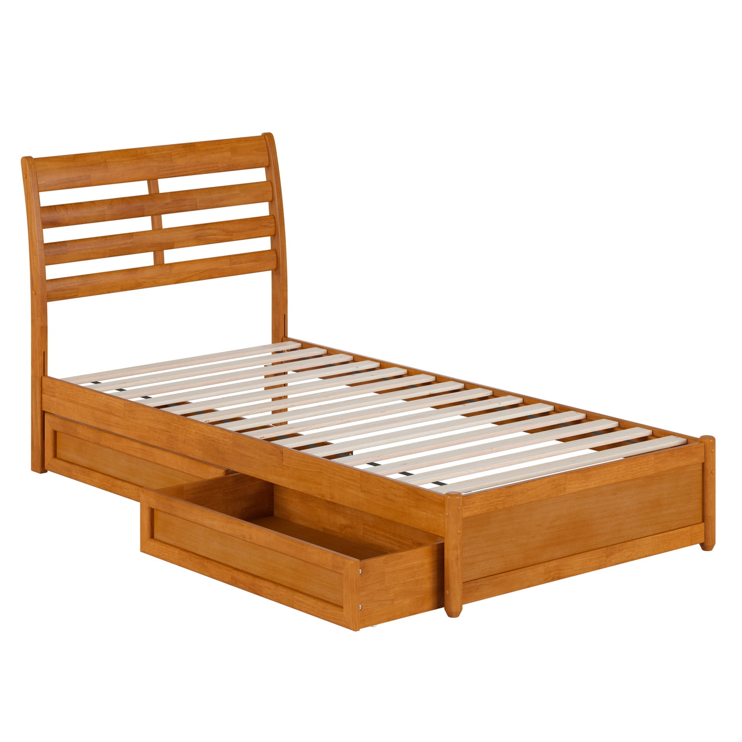 Emelie Twin XL Wood Platform Bed with Panel Footboard & Drawers in ...