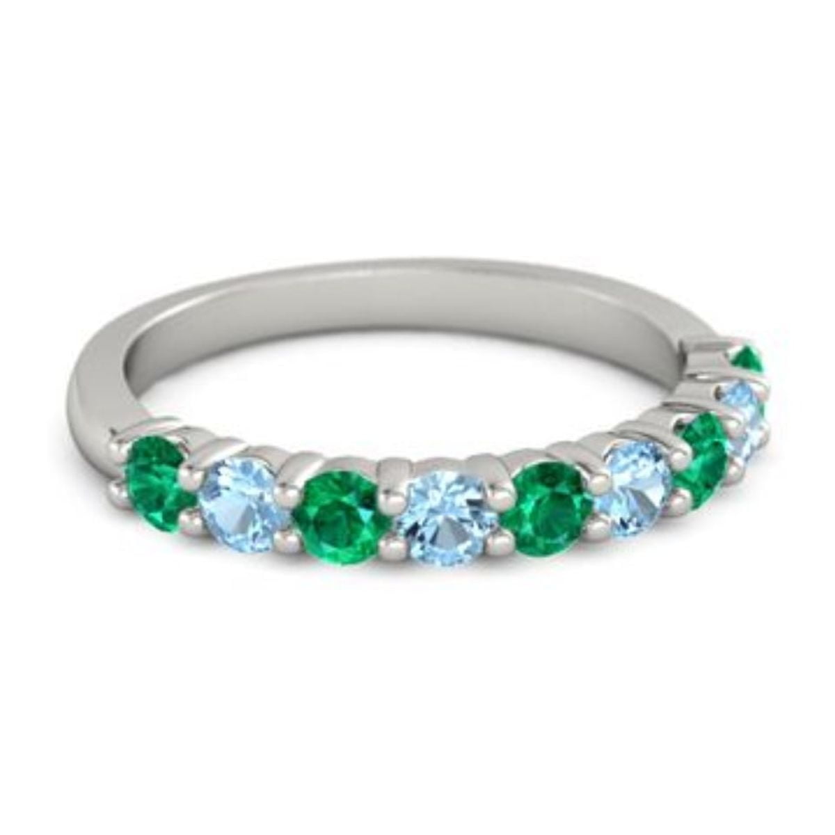 Emerald And Blue Topaz Half Eternity Ring Wedding Anniversary 925 Sterling Silver Jewelry For ...