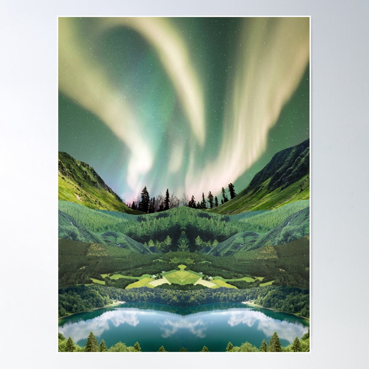 Emerald Aurora Poster Wall Art, Modern Wall Decor For Living Room ...