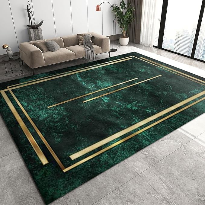 Emerald Bar Gold Marble Texture Area Rug, Retro Abstract Light Luxury ...