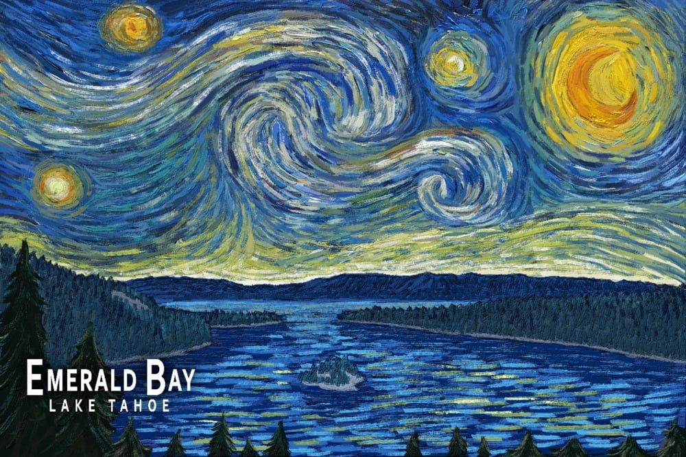 Emerald Bay State Park, California, Van Gogh Starry Night (24x36 Giclee ...