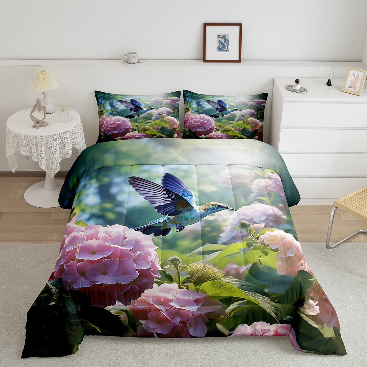 Emerald Bird Comforter Set Hummingbird Queen Bedding Sets,Bohemian ...