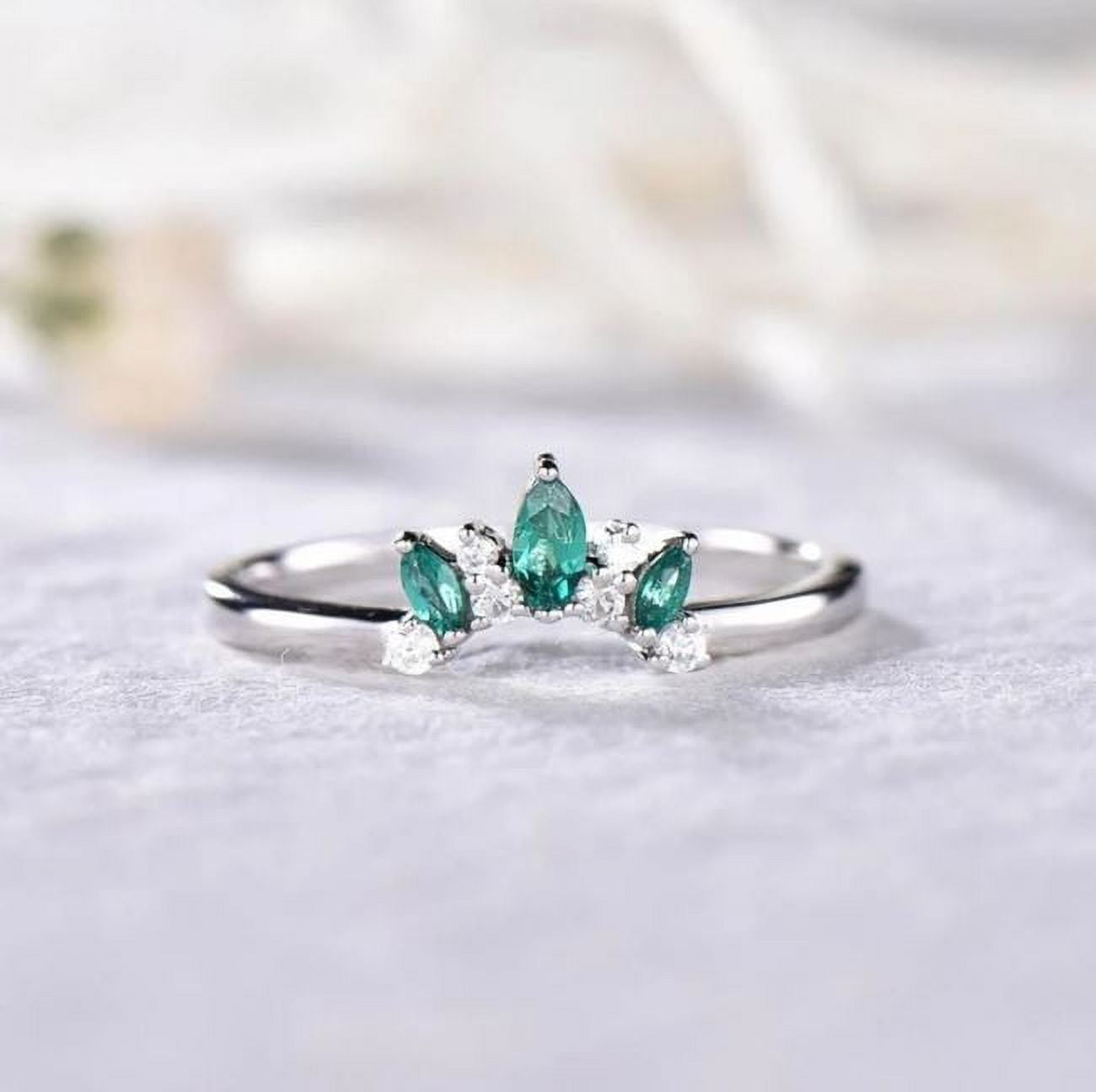 Emerald CZ Diamond Stackable Matching Band Curved Chevron Engagement ...