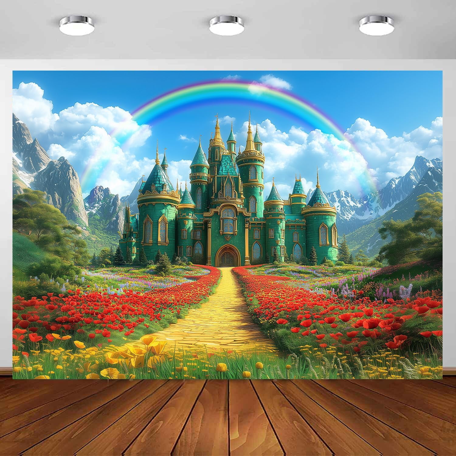 Emerald Castle Backdrop 12 x 10 ft, Green Castle Runner Yellow Brick ...