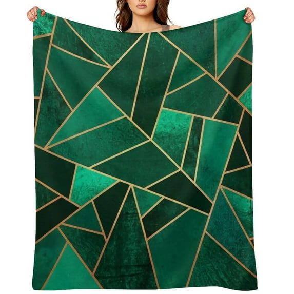 Emerald And Copper Green Triangle Gold Lines Geometric Art Printed ...