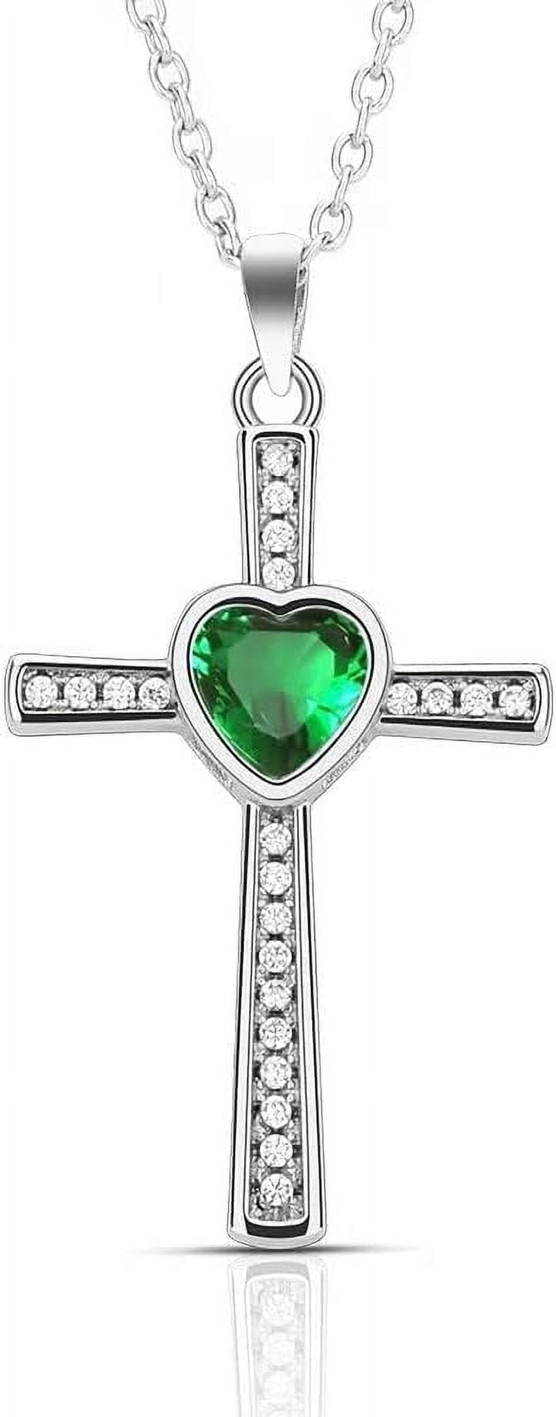 Emerald Cross Heart Birthstone Necklaces,Zircon Cross Necklace Crucifix ...