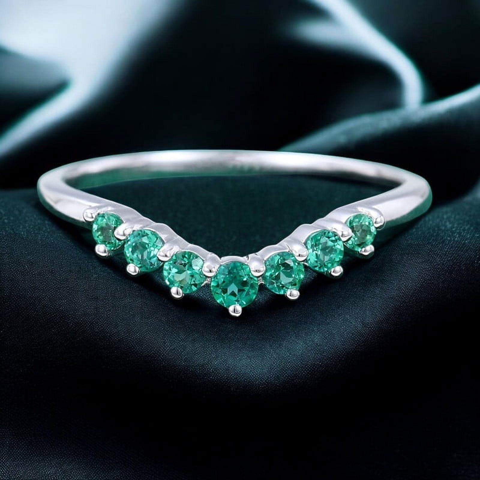 Emerald Curved Band Ring, Minimalist Emerald Wedding Ring, Dainty ...