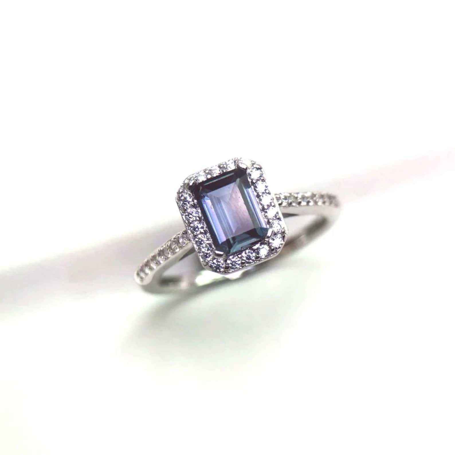 Emerald Cut Alexandrite Ring, 925 Sterling Silver, Promise Ring For Her ...