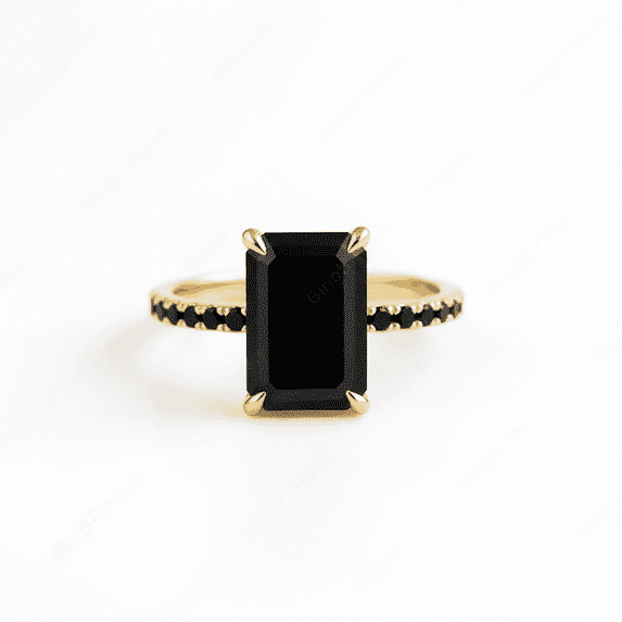Emerald Cut Black Onyx Vintage Ring, Anniversary Ring, Minimalist Ring ...