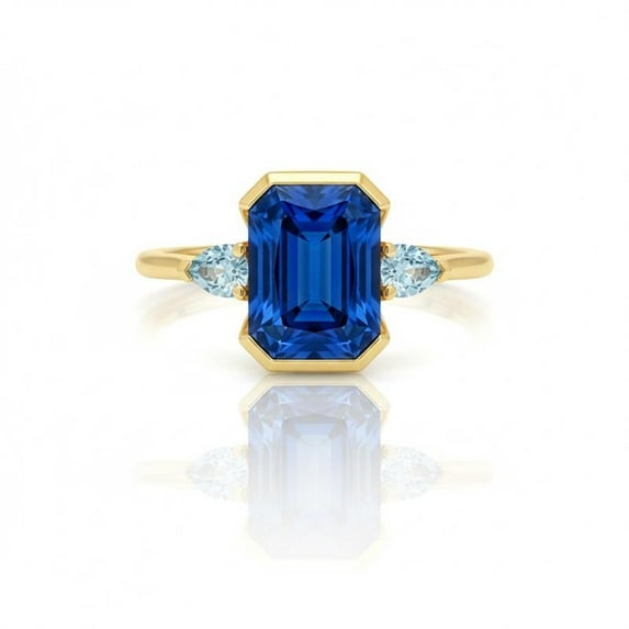 Emerald Cut Blue Sapphire & Pear Cut Aquamarine Ring, Past Present ...