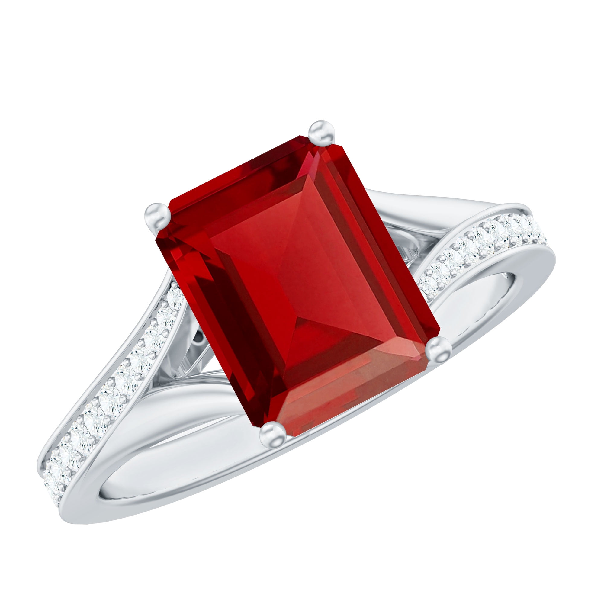 Rosec Jewels Emerald Cut Created Ruby Solitaire Ring with Diamond ...