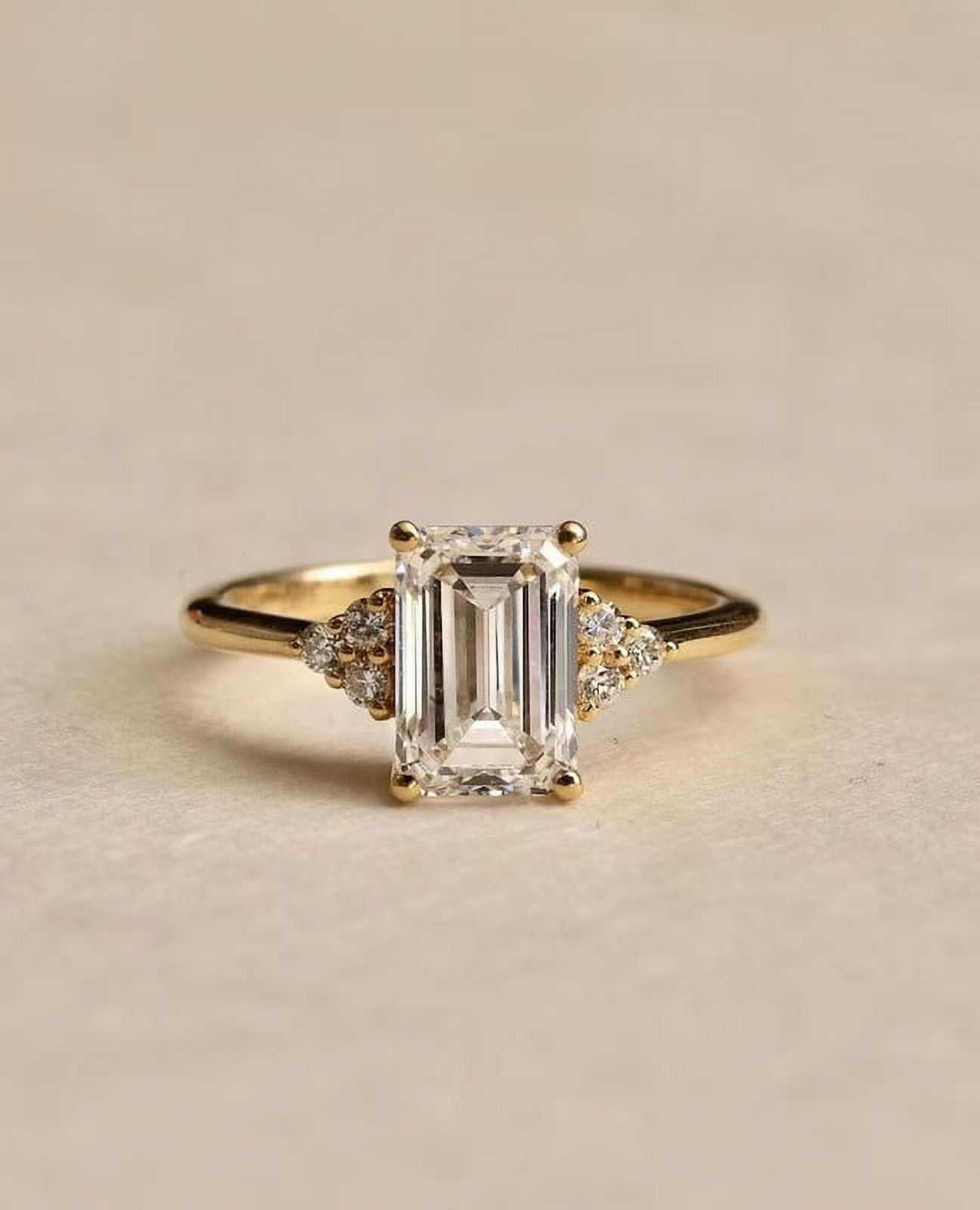 Emerald Cut Diamond 2 CT Engagement Ring 14K Gold Moissanite Diamond ...