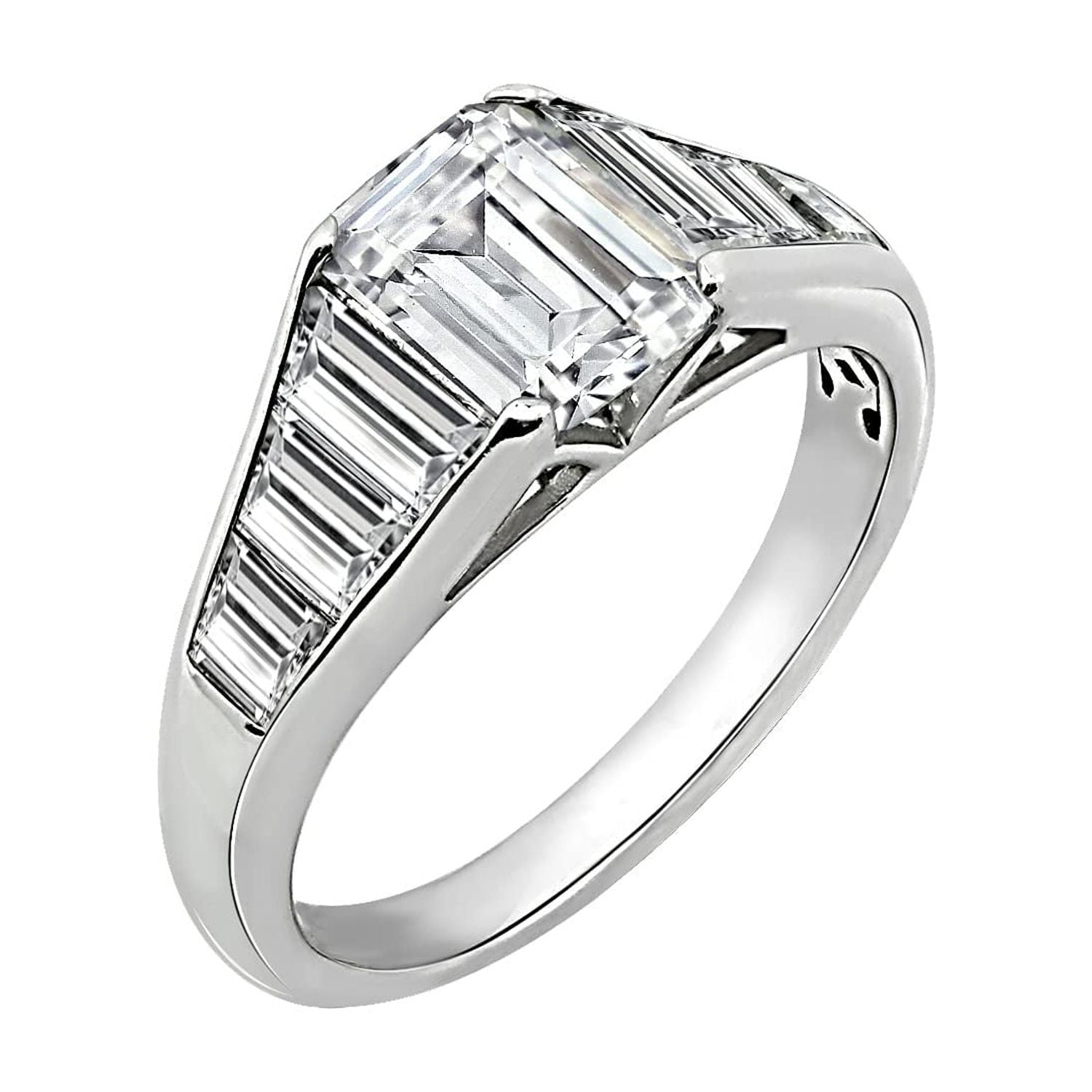 Emerald Cut Diamond Engagement Ring, Channel Set Tapered Baguette ...