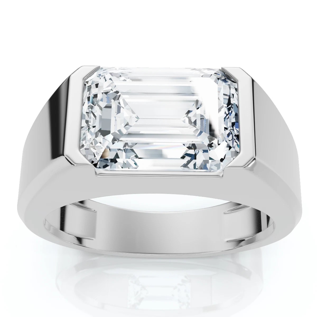Emerald Cut Diamond Men's Wedding Ring, Half Bezel Diamond Engagement ...