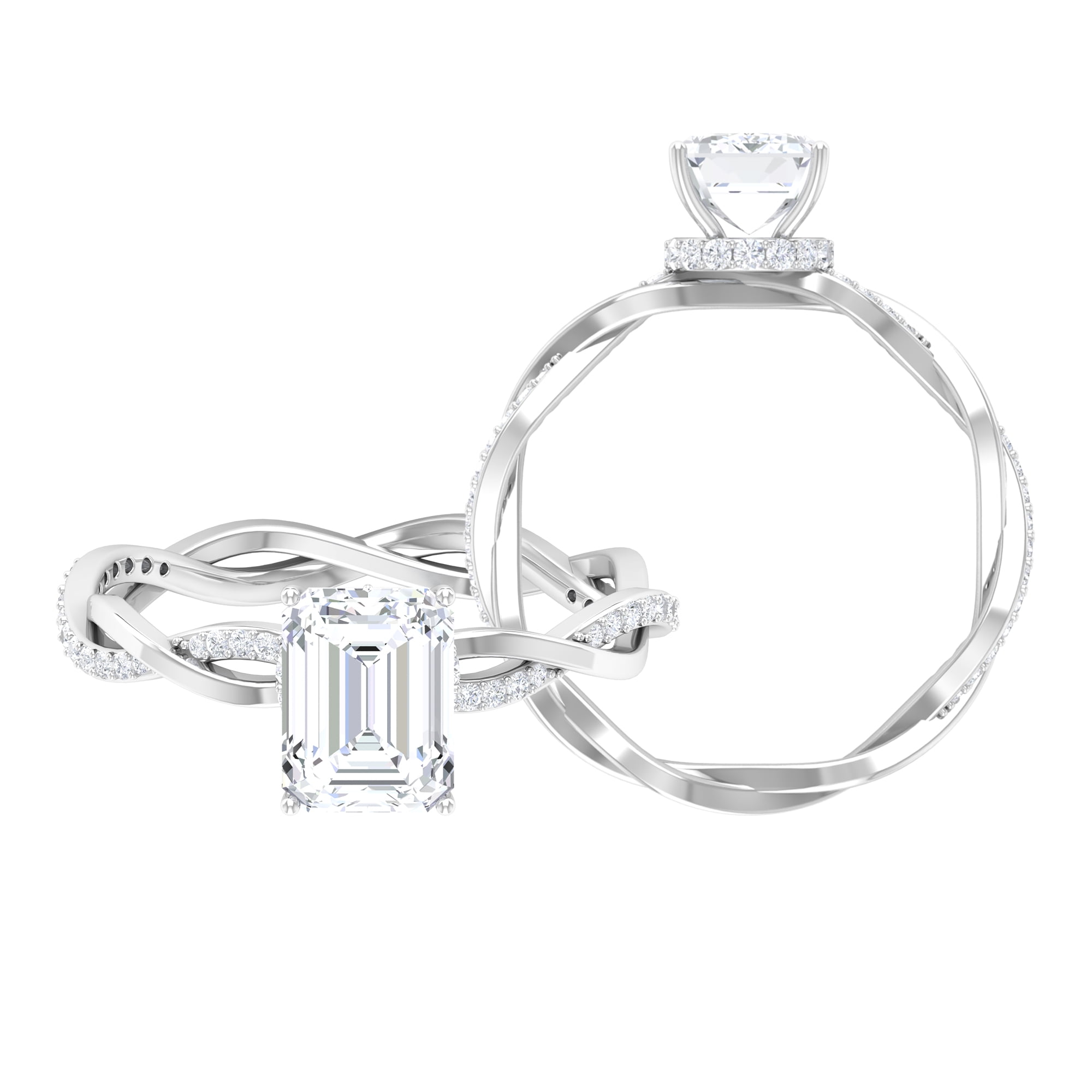 Emerald Cut Engagement Ring with Moissanite 2 Carat - 6X8 mm - D-VS1 Grade, 14K White Gold, US 6 ...