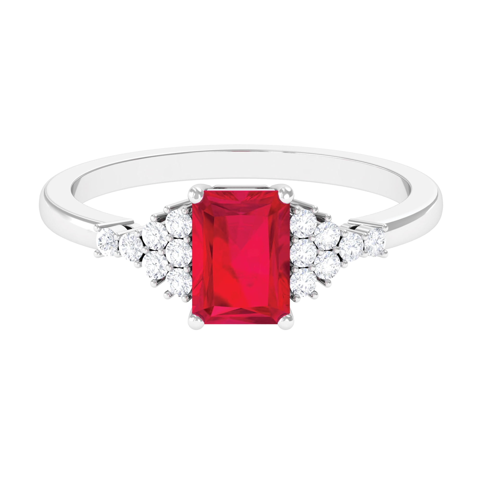 Emerald Cut Lab Created Ruby Ring with Diamond for Women (5X7 mm), 18K ...
