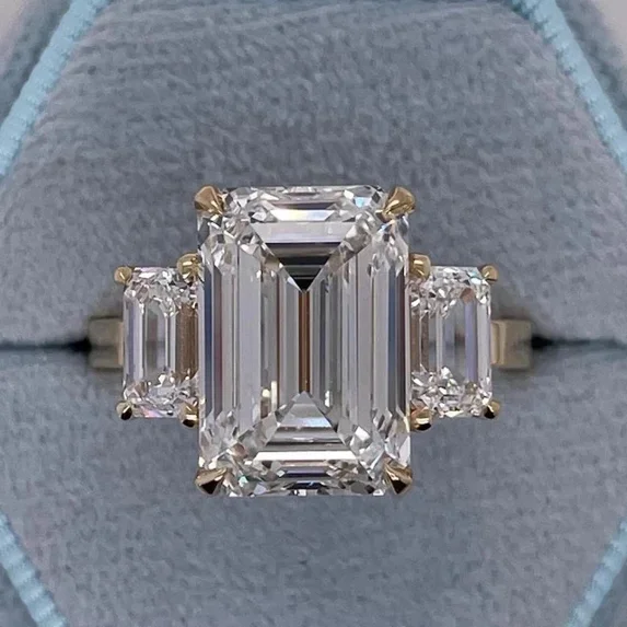 Emerald Cut Lab-Created Wedding Ring in 14K Yellow Gold Plated ...