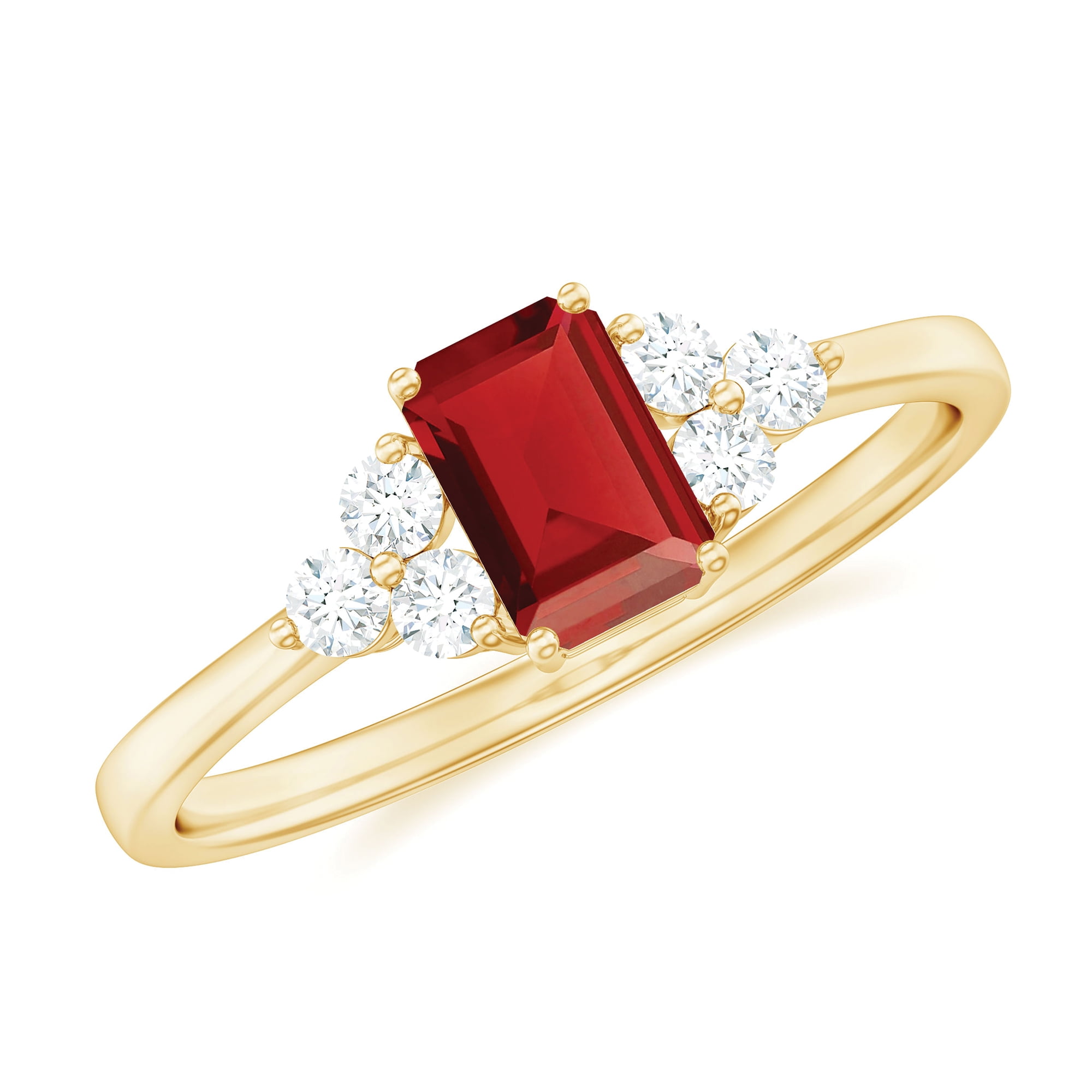 Emerald Cut Lab Grown Ruby Solitaire Ring with Diamond (4X6 mm, AAAA ...